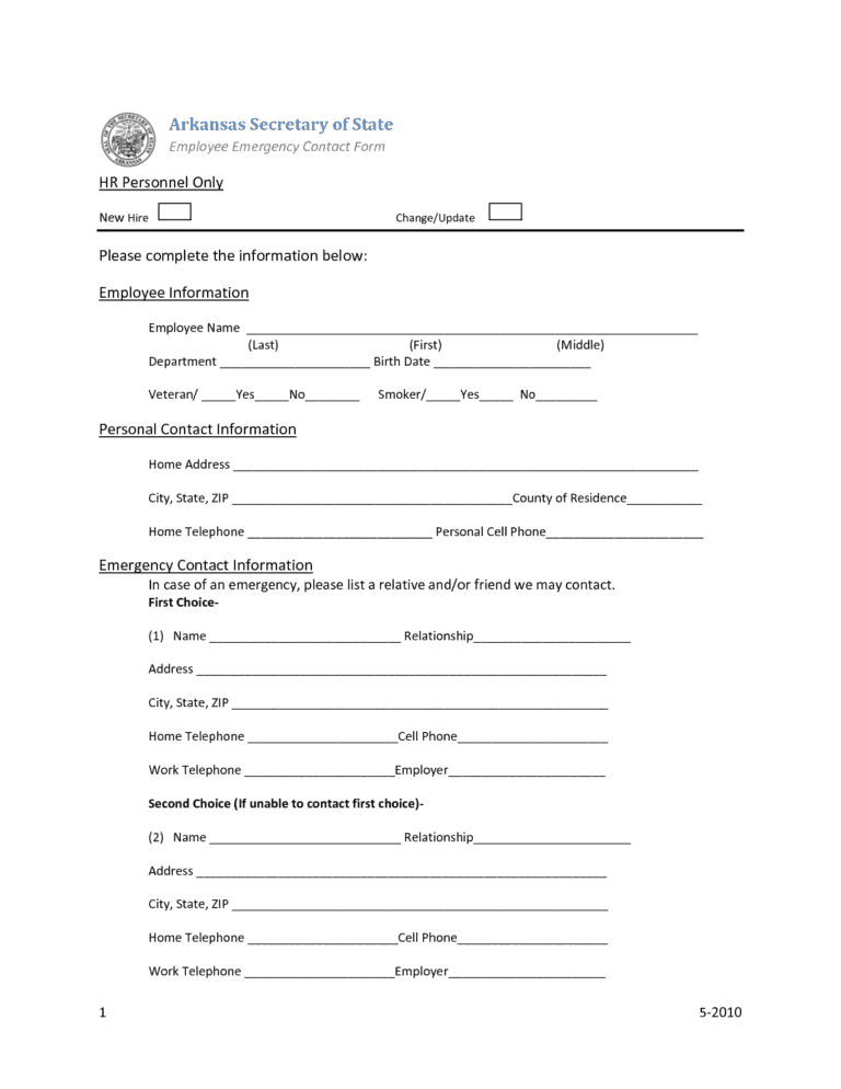 Employee Emergency Contact Forms - Word Excel Fomats