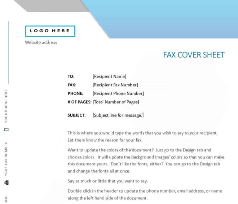 Top 20 Stylish Fax Cover Sheet Word Templates - Word Excel Fomats