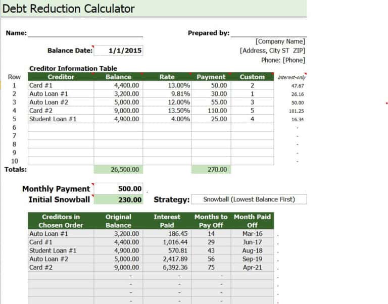 11+ Great Debt Reduction Calculators in Excel - Word Excel Fomats