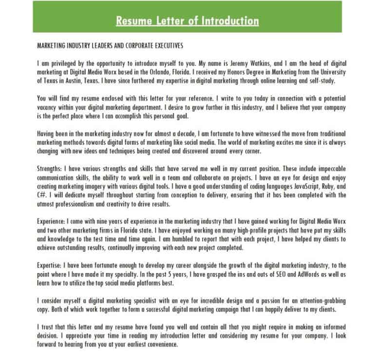 15+ Editable Letter of Introduction Samples & Templates - Word Excel Fomats